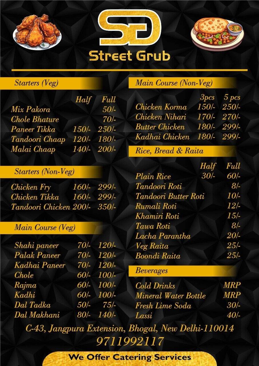 Menu of Street Grub, Jangpura, New Delhi