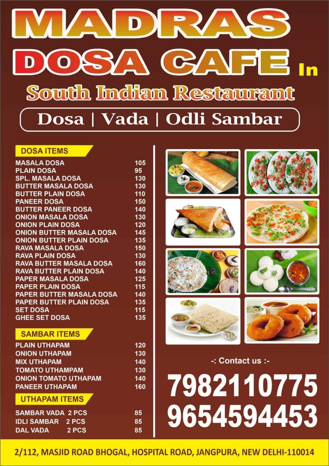 Menu of Madras Dosa Cafe In, Jangpura, New Delhi