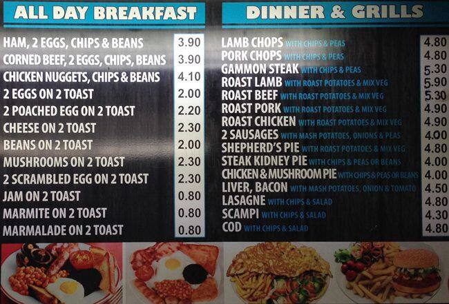 Menu at Lions Den cafe, London, 197 Rotherhithe New Rd