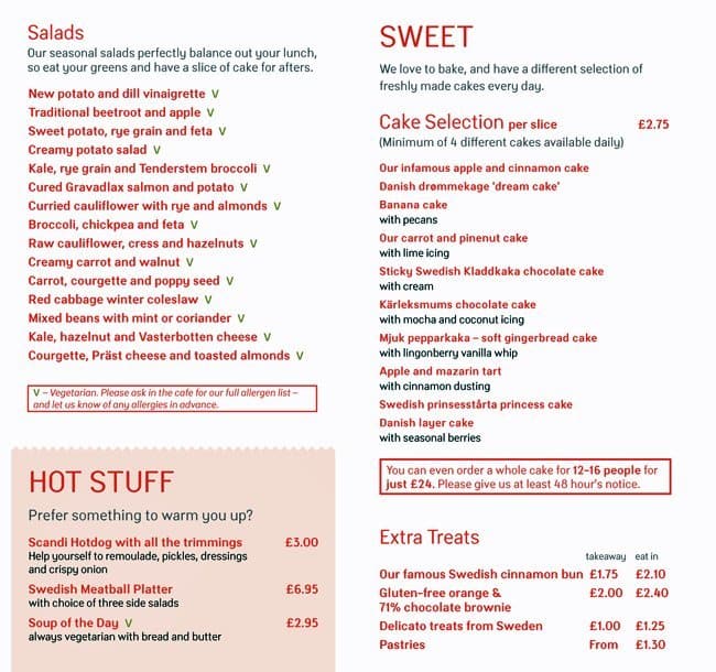 Menu at Scandinavian Kitchen restaurant, London