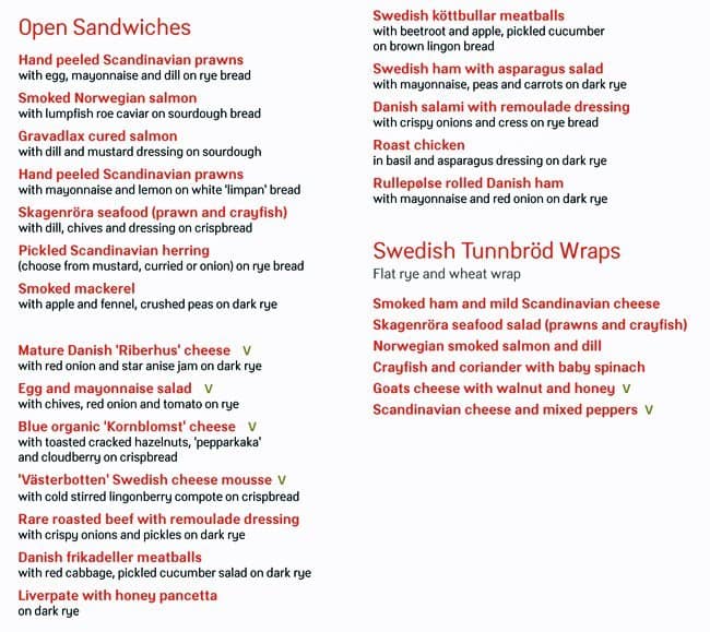 Menu at Scandinavian Kitchen restaurant, London