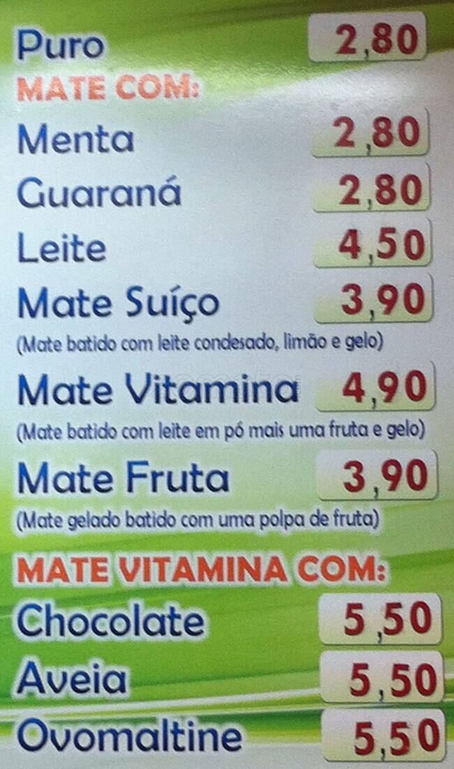 Menu at Big Mate, São Paulo, R. Roberto Simonsen