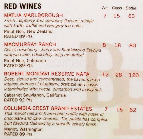 Menu at BNB pub & bar, Toronto