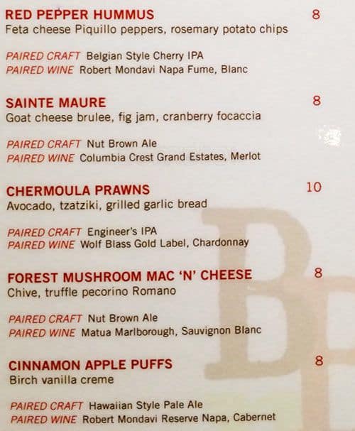Menu at BNB pub & bar, Toronto