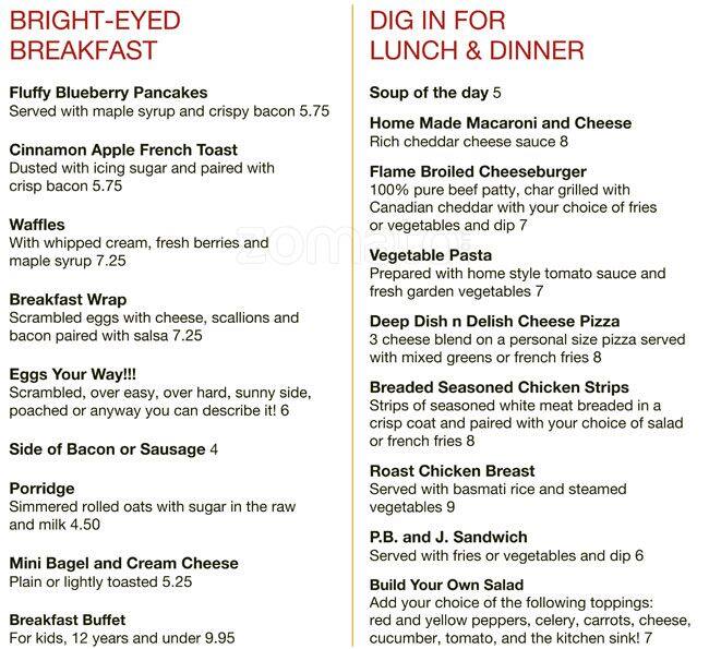 Menu at BNB pub & bar, Toronto