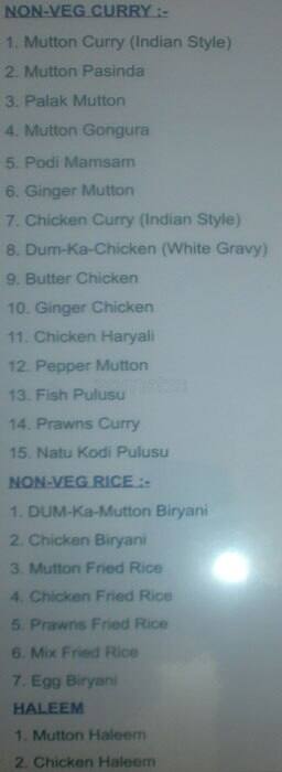 Menu at Gemini Restaurant, Hyderabad, 3 Kachi Guda Station Road