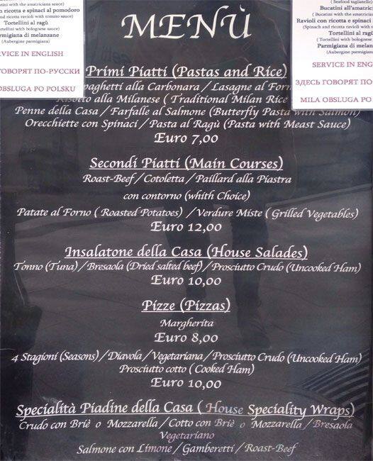 Caffè Verdi - Pasta e Pizza alla Scala a Milano: Foto del Menu con ...