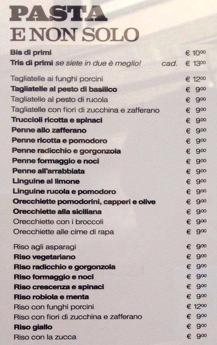 Menu da La Vecchia Latteria ristorante, Milano