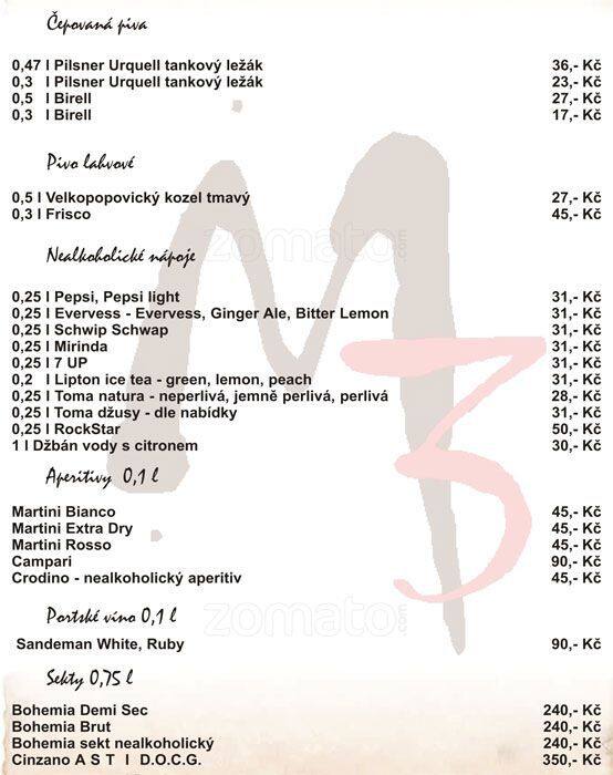 Menu at Mtrojka pub & bar, Olomouc