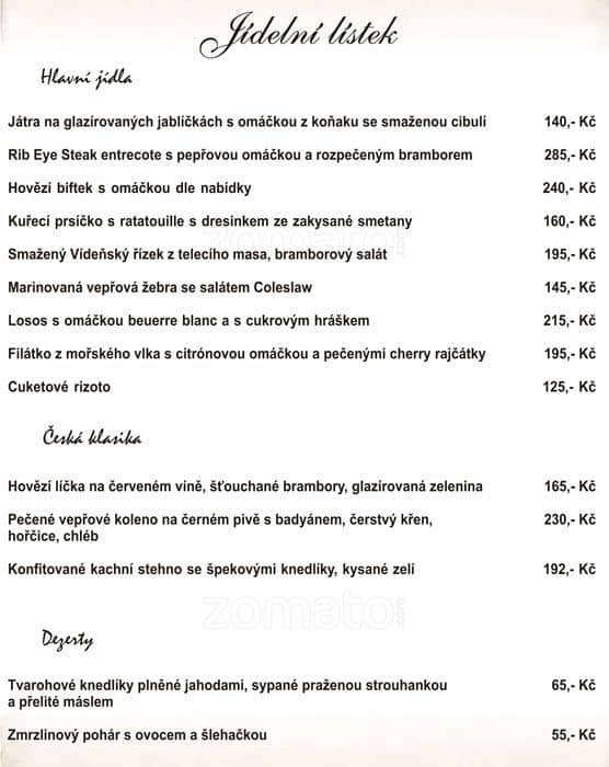 Menu at Mtrojka pub & bar, Olomouc