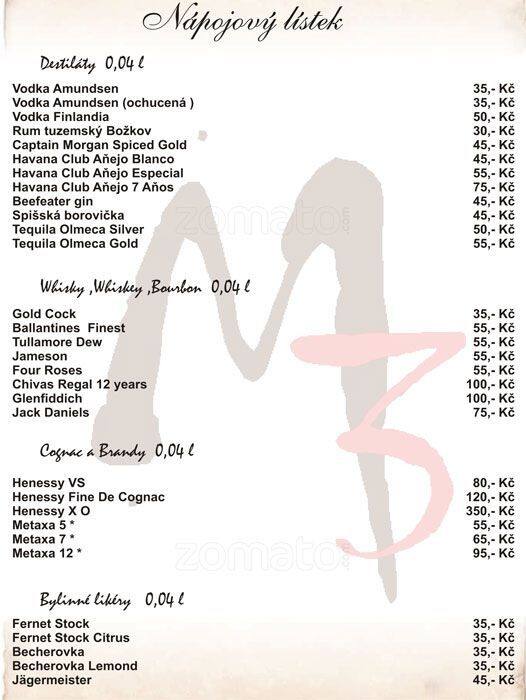 Menu at Mtrojka pub & bar, Olomouc