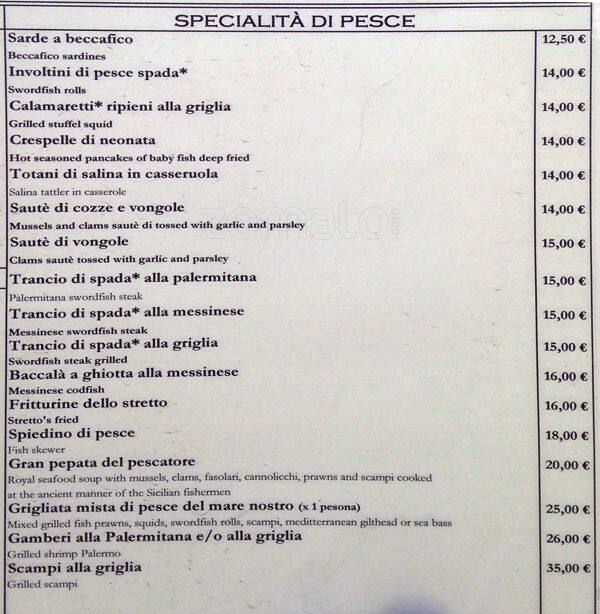 Menu da Ristorante Isole di Sicilia, Roma
