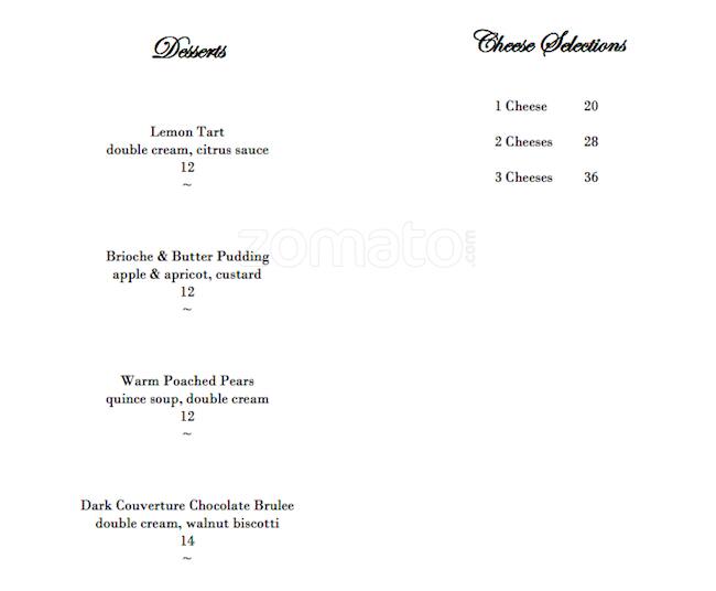 Menu at Villa Howden restaurant, Howden