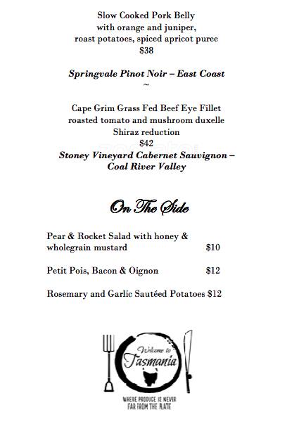 Menu at Villa Howden restaurant, Howden