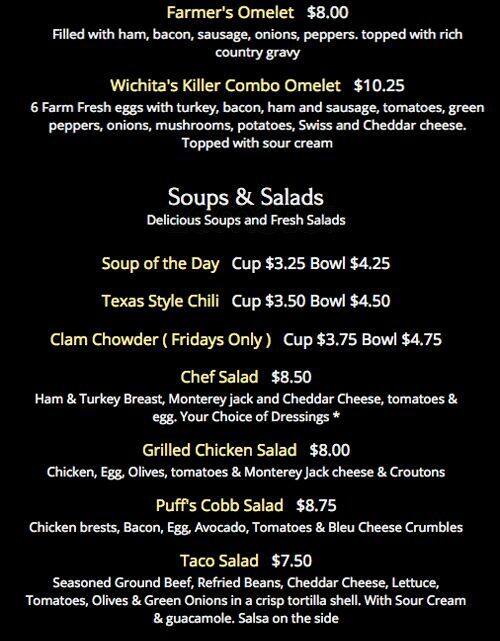 Menu at Wichita Puff's Pub, Gresham