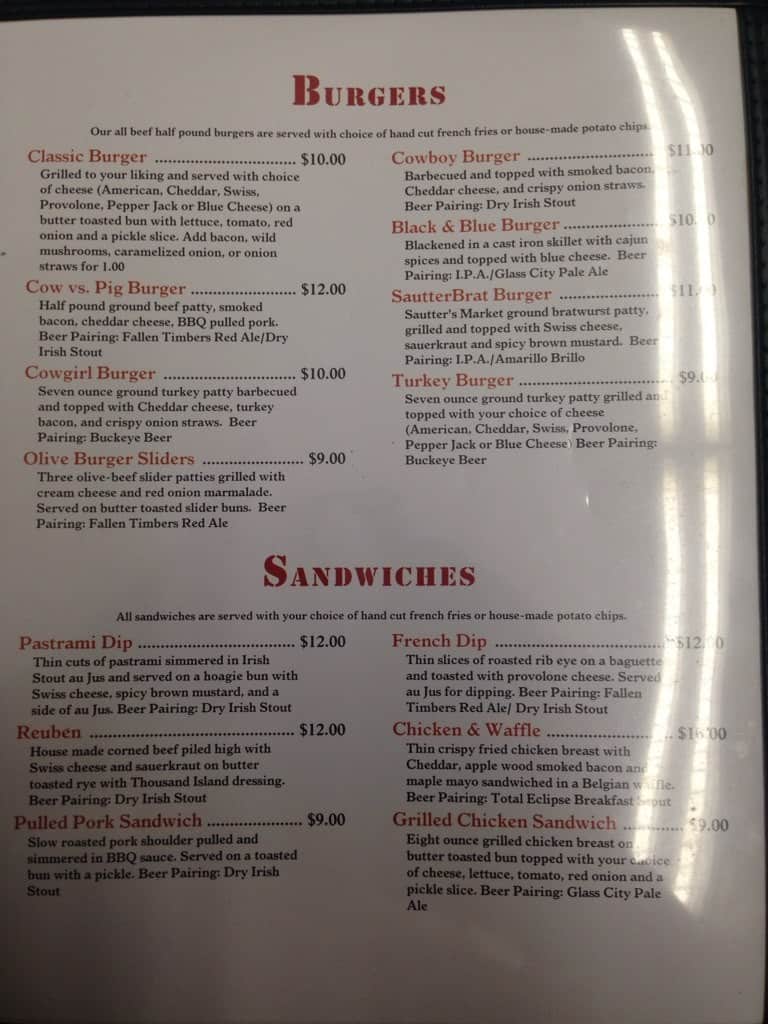 Menu at Maumee Bay Brew Pub, Toledo