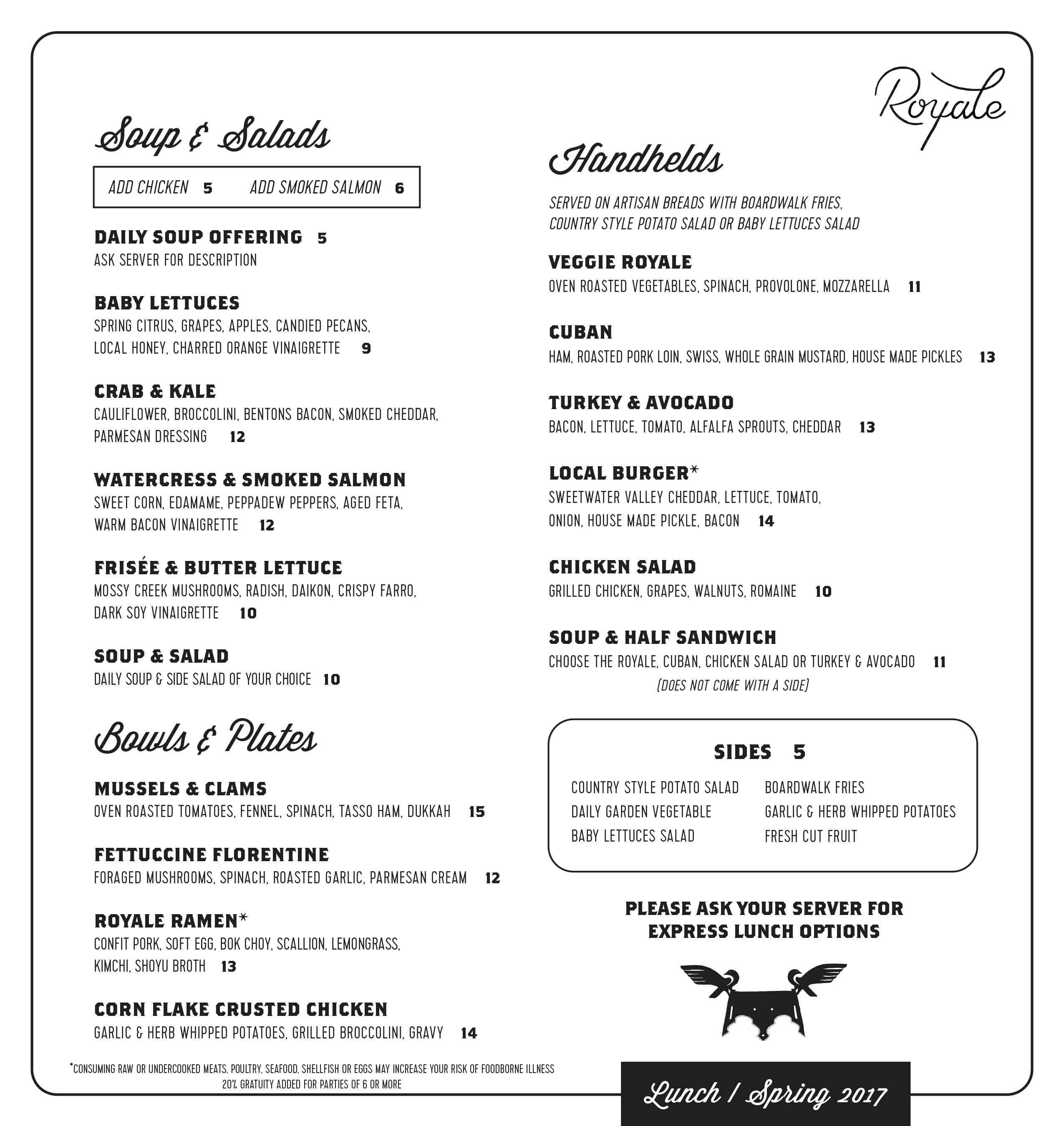 Menu at Oliver Royale restaurant, Knoxville, 5 Market Square