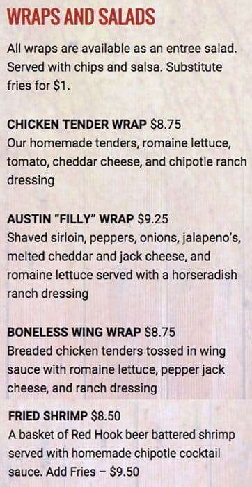 Menu at Buffalo Billiards pub & bar, Austin, 201 E 6th St