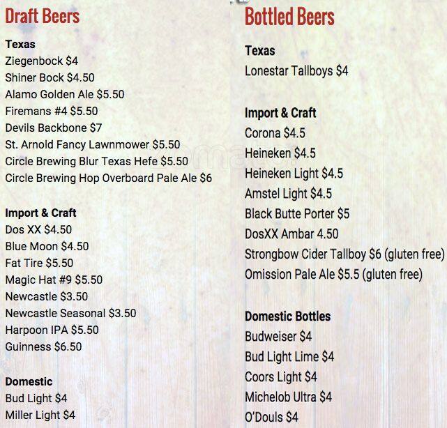 Menu at Buffalo Billiards pub & bar, Austin, 201 E 6th St