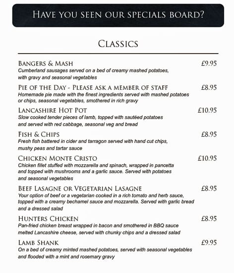 Menu at The Palatine pub & bar, Morecambe, 1 The Crescent