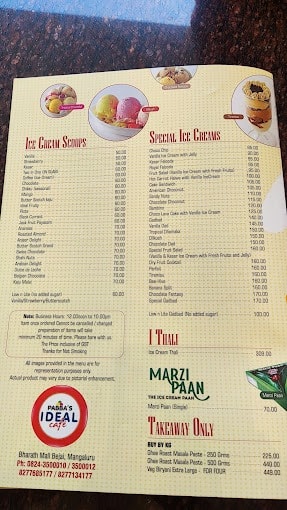 Menu at Pabbas Ideal Cafe Bharat Mall, Mangaluru
