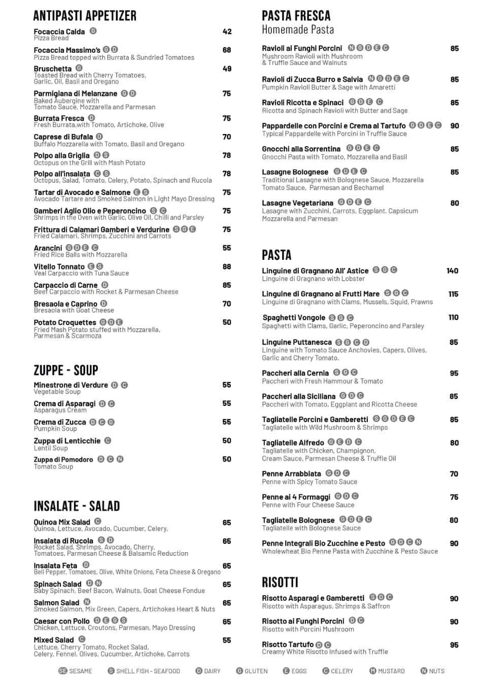 Menu of Massimo's Italian Restaurant, Dubai Marina, Dubai