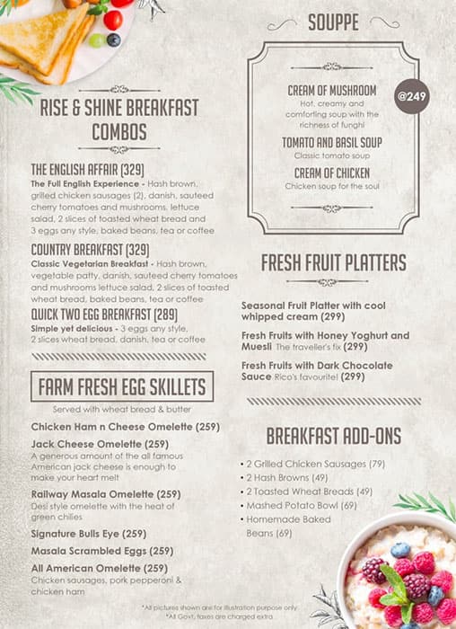 Menu of Ricos Satyaniketan New Delhi