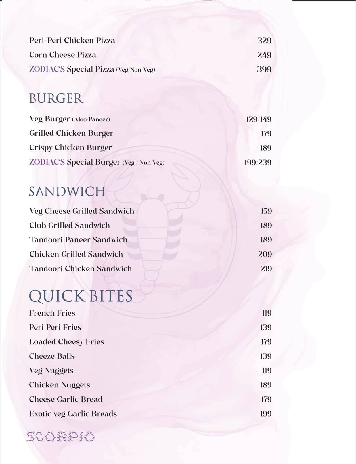 Zodiac restaurant menu 60 photos - Astrologytoyou.com