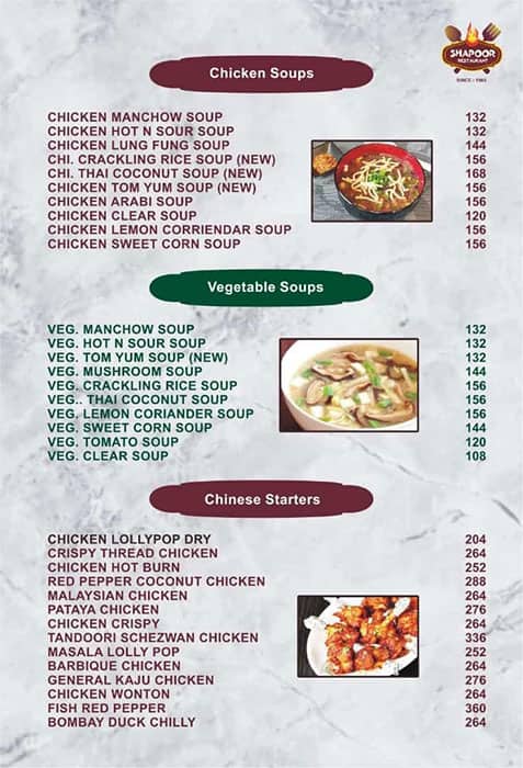 Menu at Shapoor Restaurant, Mumbai, Gaffur Aziz Building