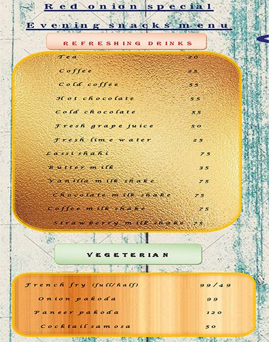 Menu at Red Onion, Bengaluru, KH Road