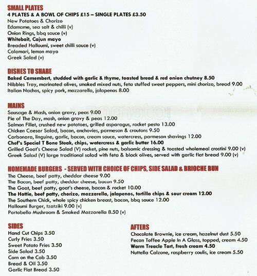 Menu at Chandos Arms pub & bar, London
