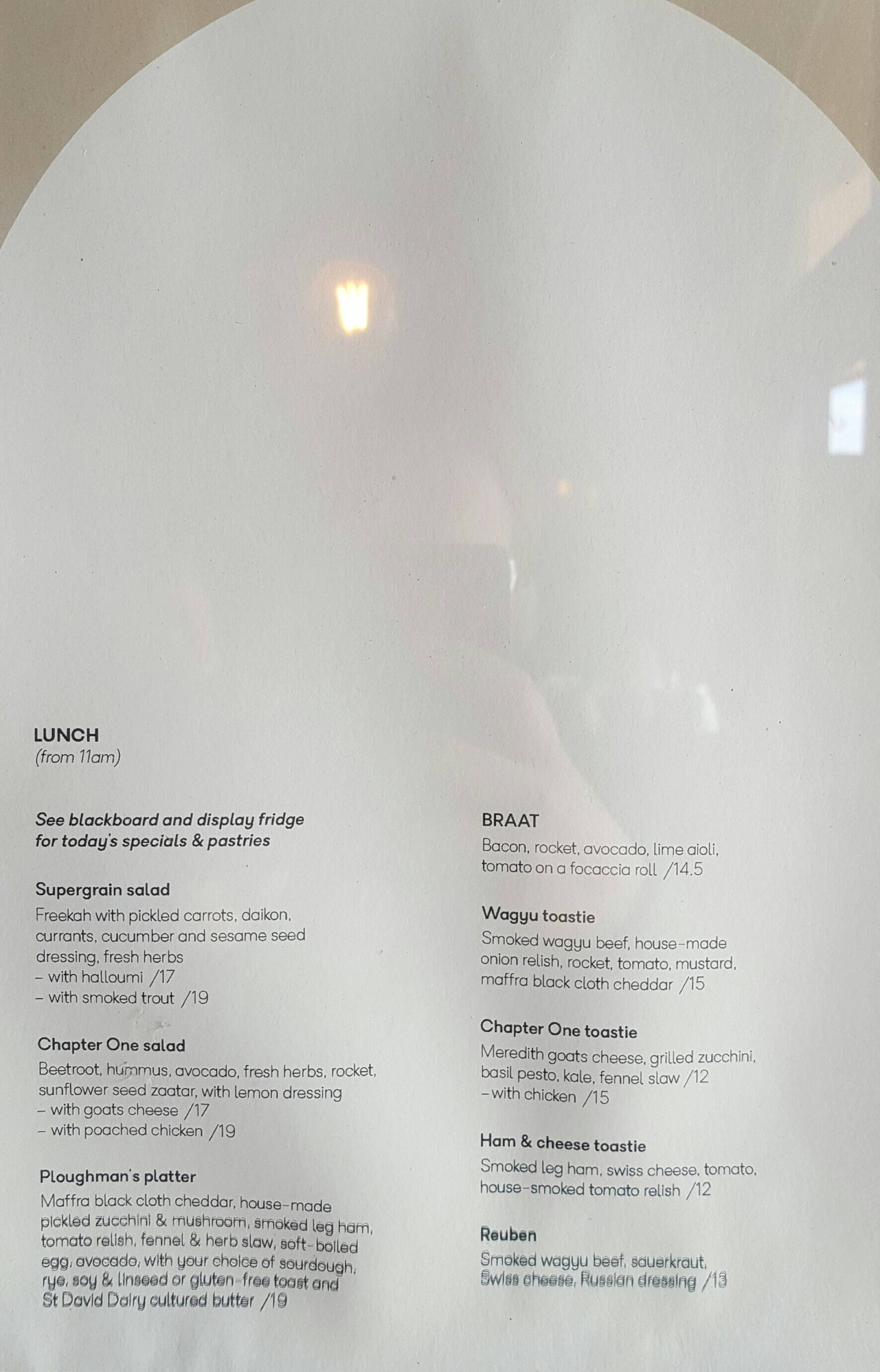 Menu at Chapter One Café & Wine Room. restaurant, Bondi Beach, 34 ...