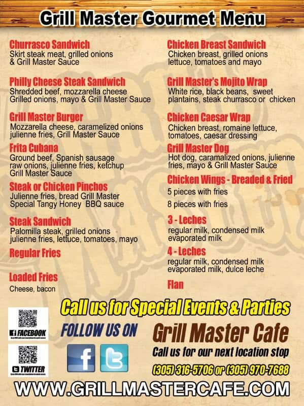 Menu at Grill Master Cafe, Miami, Location Varies