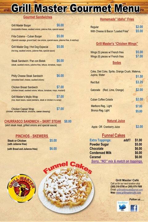 Menu at Grill Master Cafe, Miami, Location Varies