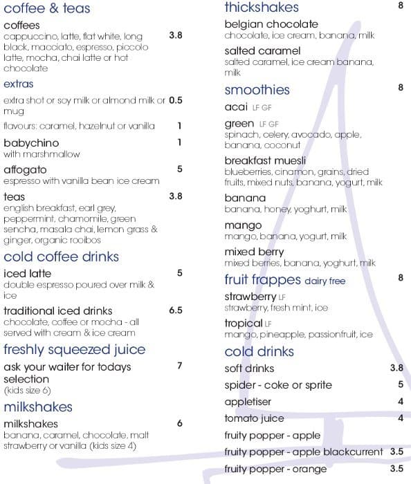 Menu at The Boatshed Cafe, West Lakes Shore