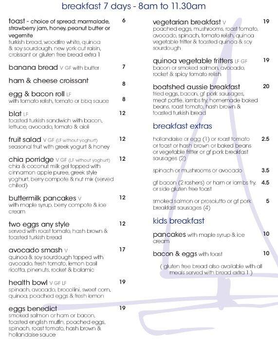 Menu at The Boatshed Cafe, West Lakes Shore