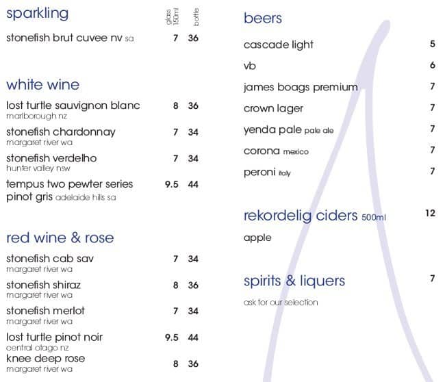 Menu at The Boatshed Cafe, West Lakes Shore