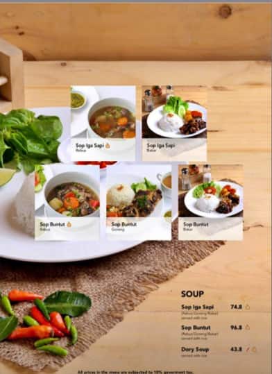 Menu at Raja's Coffee cafe, Jakarta