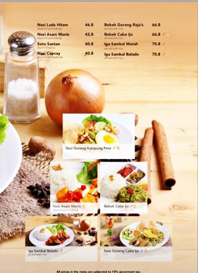 Menu at Raja's Coffee cafe, Jakarta