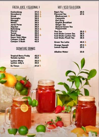 Menu at Raja's Coffee cafe, Jakarta