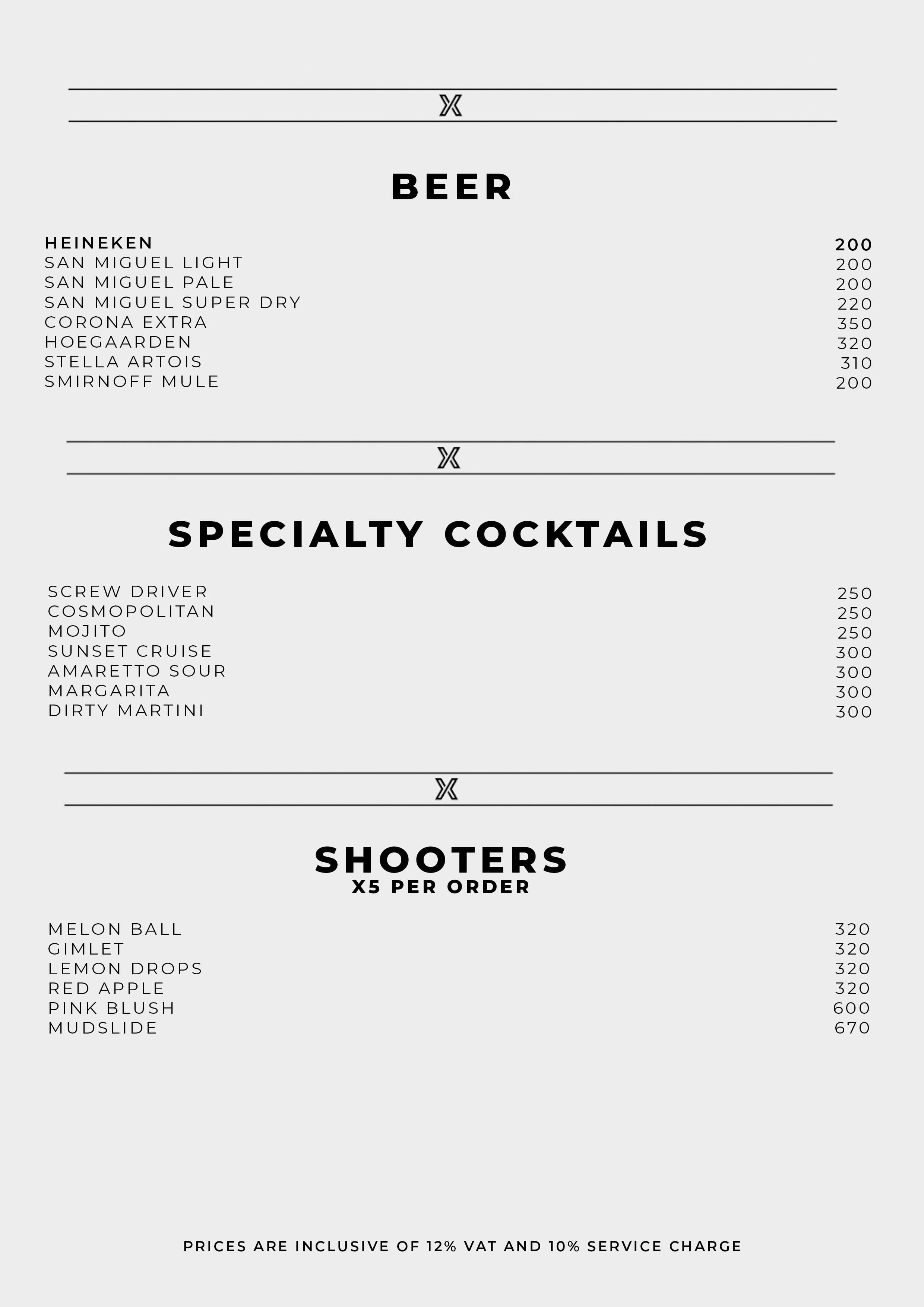 Menu at Xylo at The Palace pub & bar, Taguig