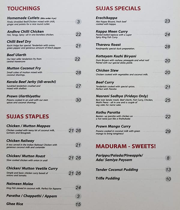Menu of Sujas Kitchen, Al Quoz, Dubai