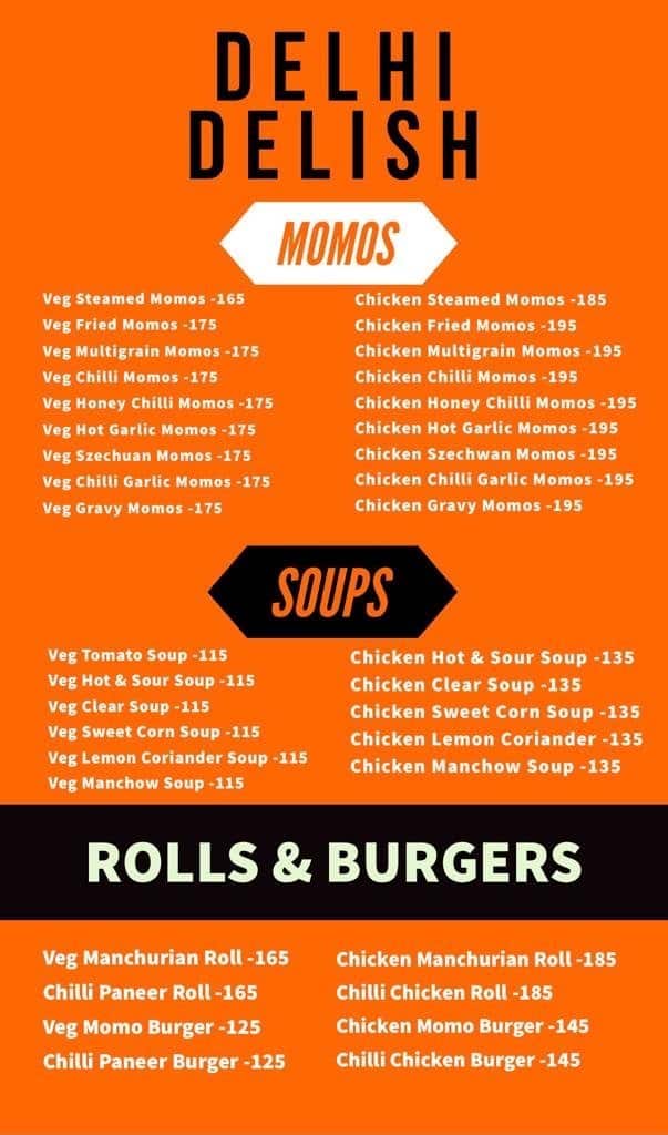 Menu at Delhi Delish, New Delhi