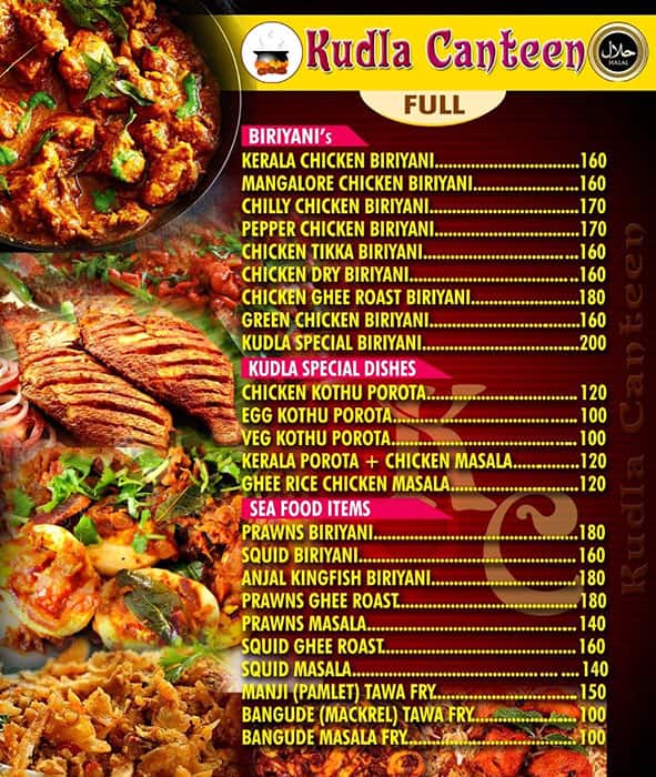 Menu of Kudla Canteen, Kankanady, Mangalore