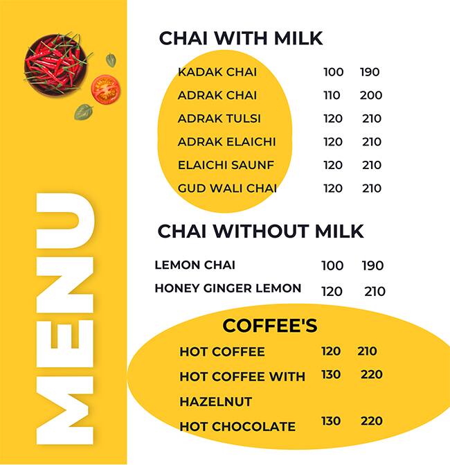 Menu of Chai On Fire, Uttam Nagar, New Delhi