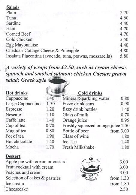 Menu at Florence Cafe, London