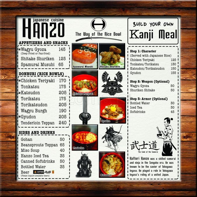 Menu at Hanzo restaurant, Quezon City