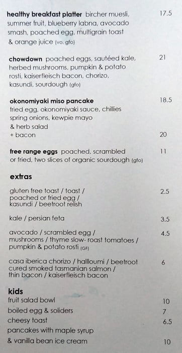 Menu at Two:Bob. restaurant, Fitzroy North