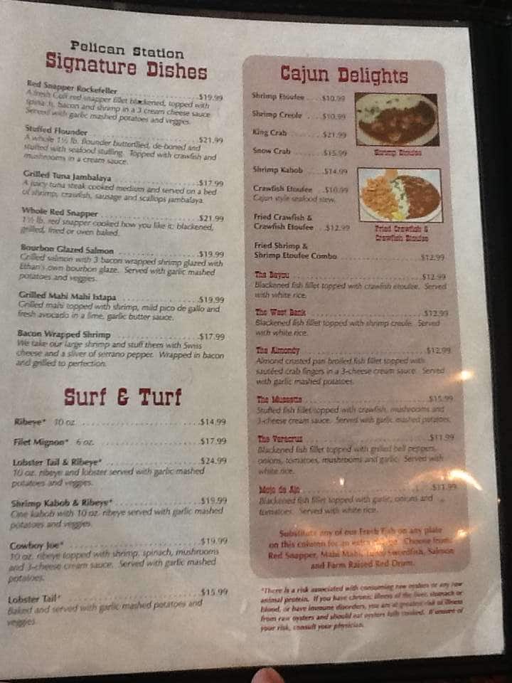 Menu at Dirty Al's at Pelican Station restaurant, Port Isabel