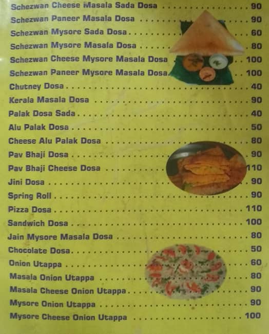 Menu at Welcome Dosa Corner, Mumbai